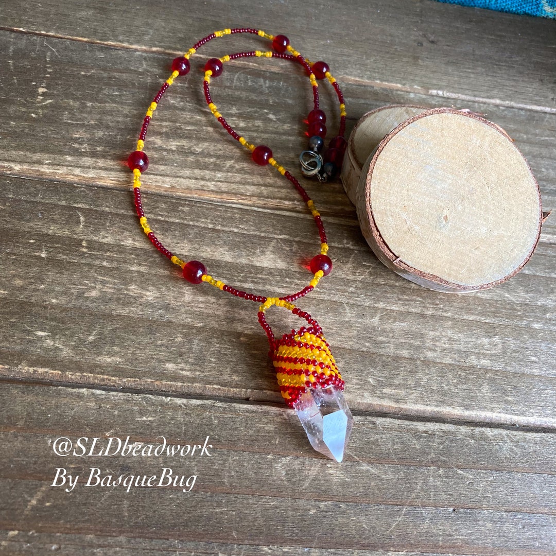 Crystal Wrap Necklace Beaded Tribal Basque American Quartz Necklace Red ...