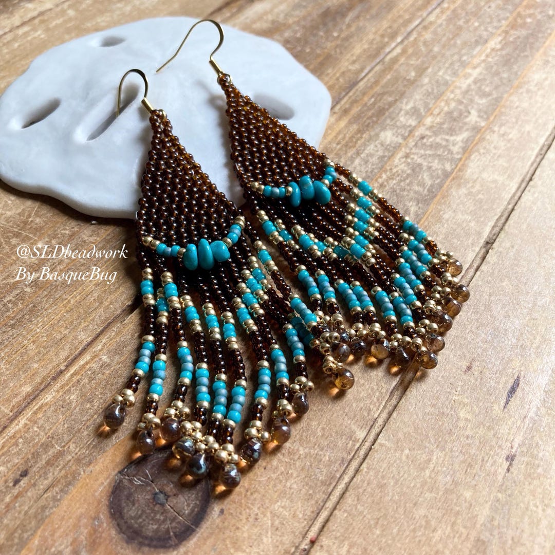 Tribal Seed Bead Earrings Brown Boho Brick Stitch Beaded Basque ...