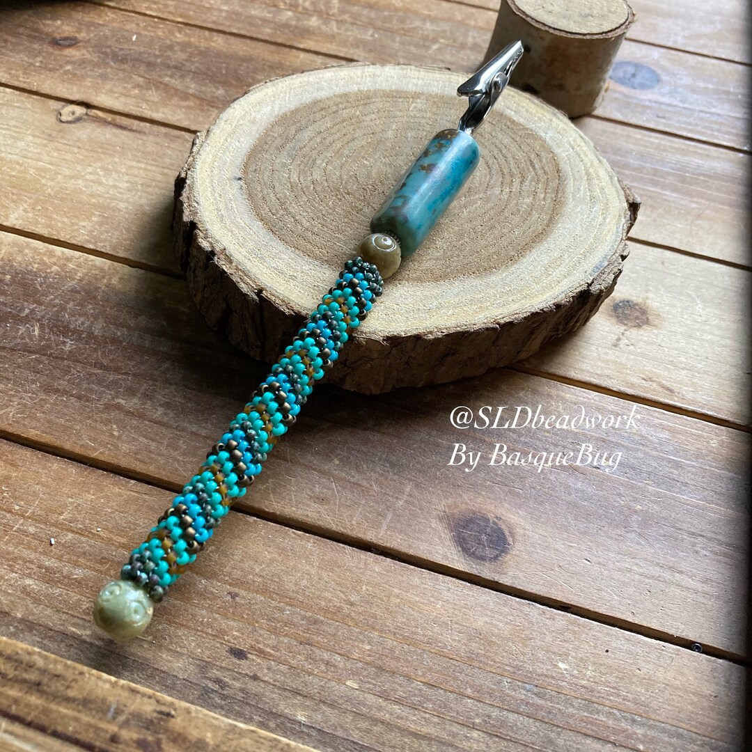 Recipe Holder Clip Terra Agate Beaded Boho Bookmark Seed Beaded Peyote ...