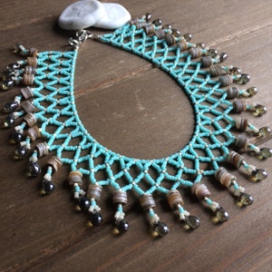 Native Anklet Beaded Crochet Silver Cascade Boho Surf Anklet Blue Puka ...