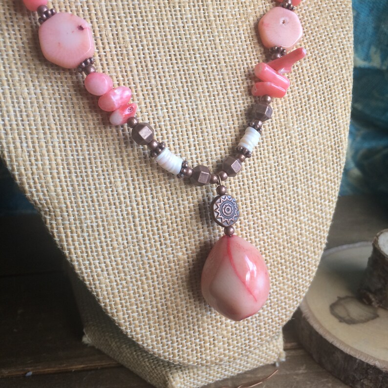 Coral Necklace Set Pink Puka Shells Gemstone Handmade Set - Etsy