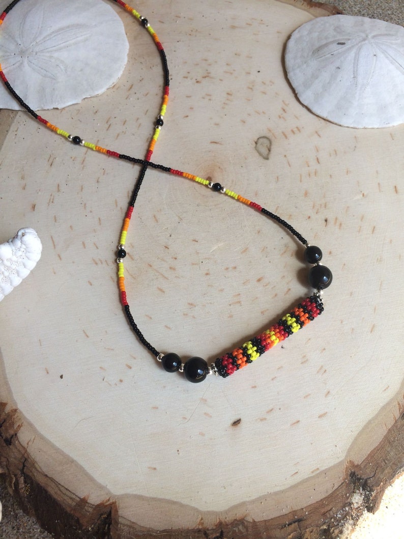 Boho Necklace Tribal Beaded Red Yellow Black Necklace Native | Etsy