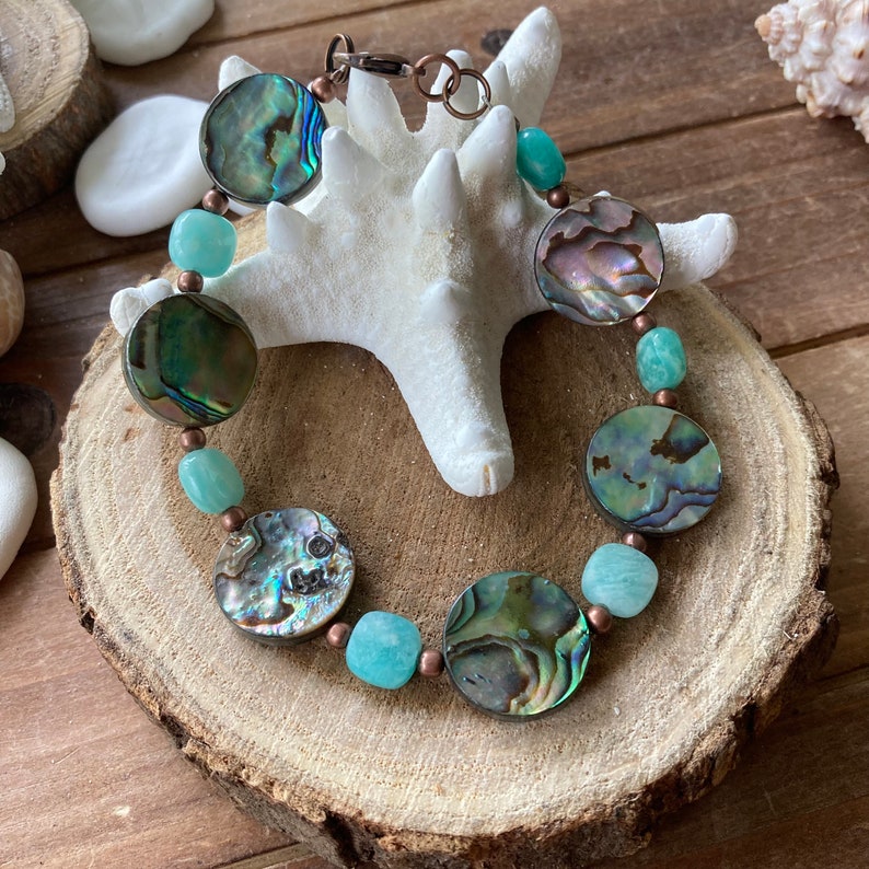 Abalone Bracelet Women Beach Shell Bracelet Peruvian Amazonite - Etsy