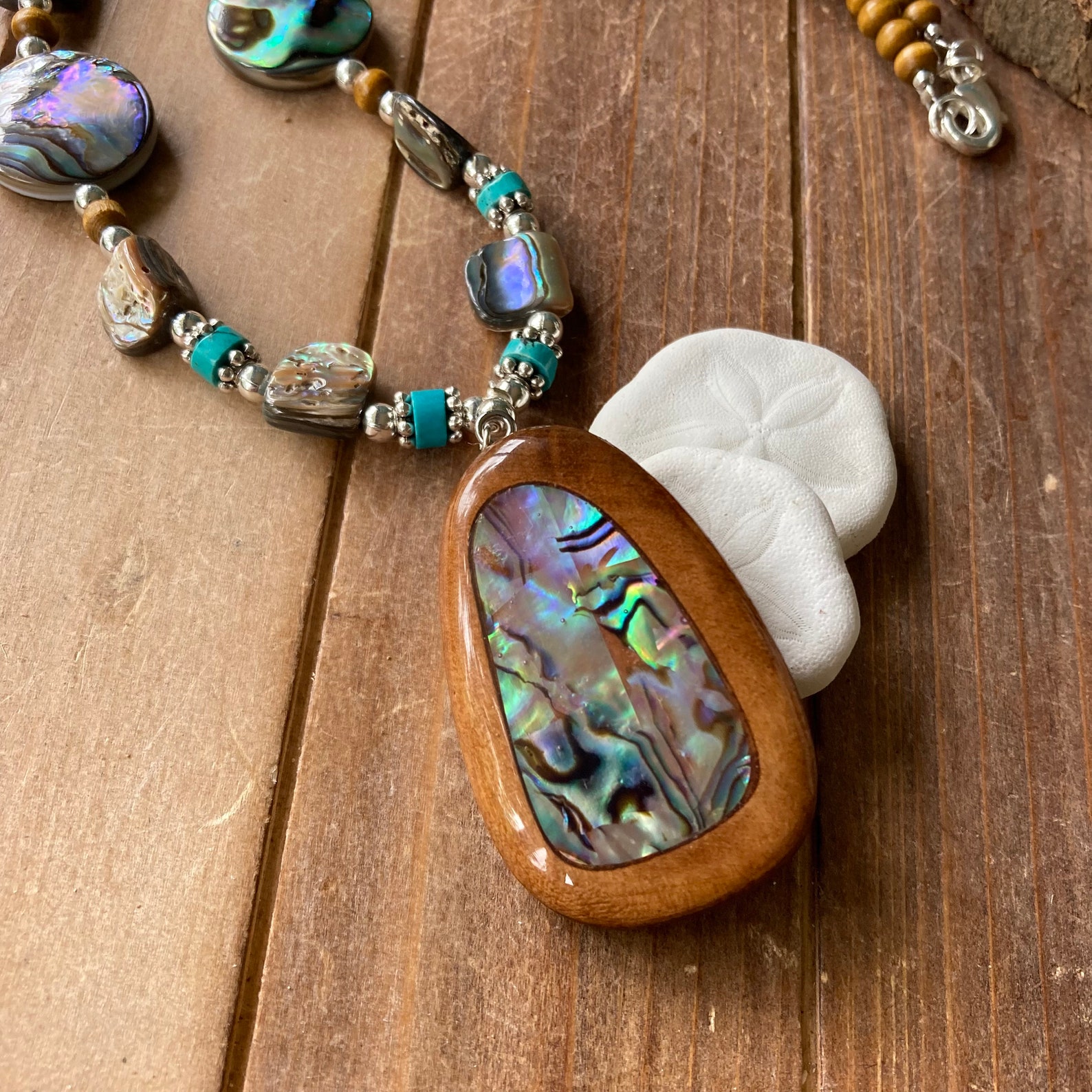 Wood Necklace Abalone Set Shell Pendant Necklace Native | Etsy