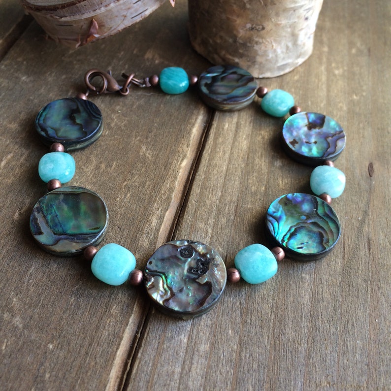 Abalone Bracelet Women Beach Shell Bracelet Peruvian Amazonite | Etsy