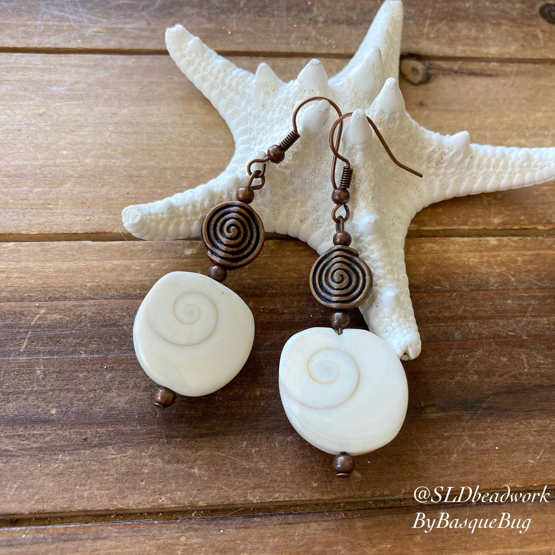 Shiva Eye Shell Earrings White Copper Earrings Dangle Beach Bohemian ...