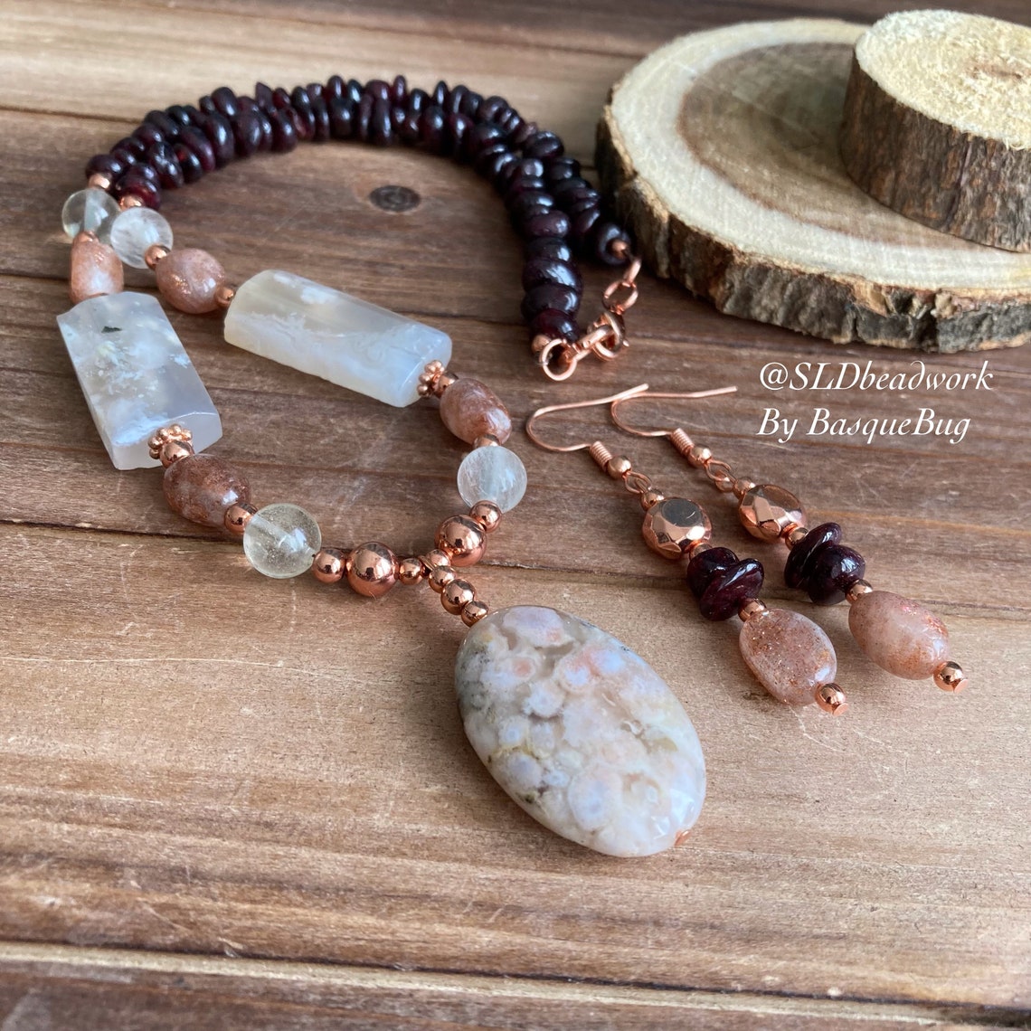 Cherry Blossom Agate Necklace Set Earrings Sakura Stone Set Boho Beaded ...