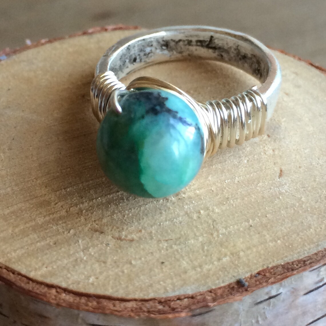 Phoenix Stone Ring Hammered Silver Size 7 Ring Natural Stone | Etsy