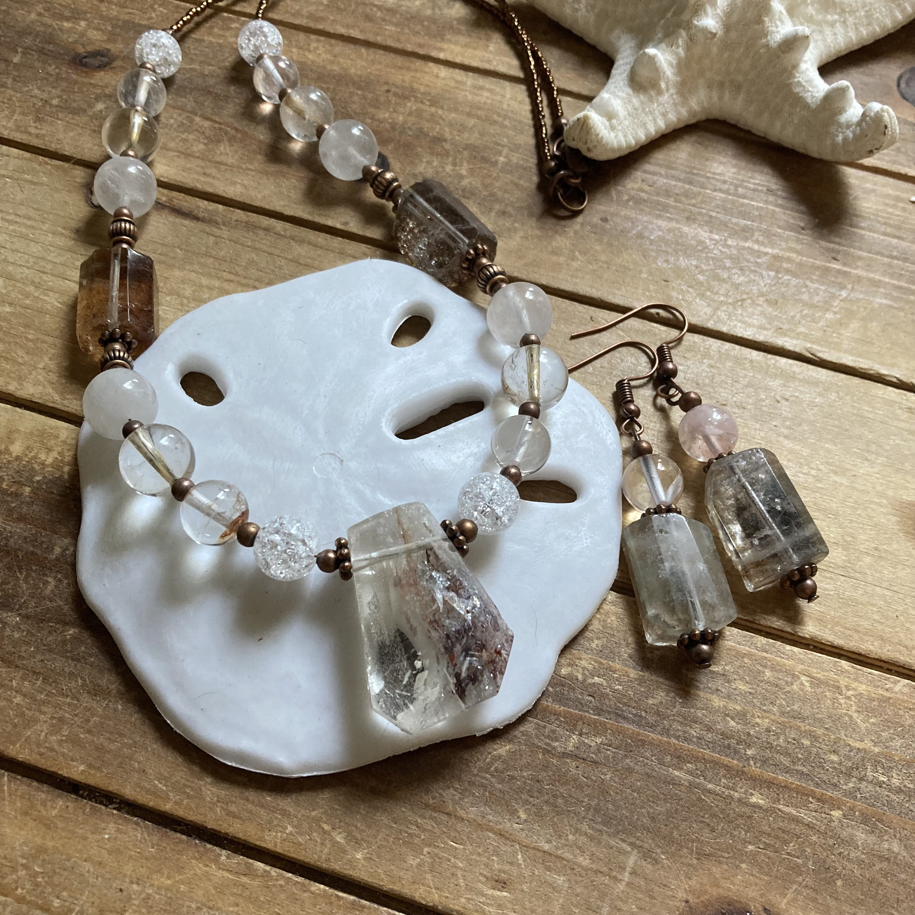 Lodolite Necklace Stone Set Earrings Crystal Clear Quartz Pendant ...