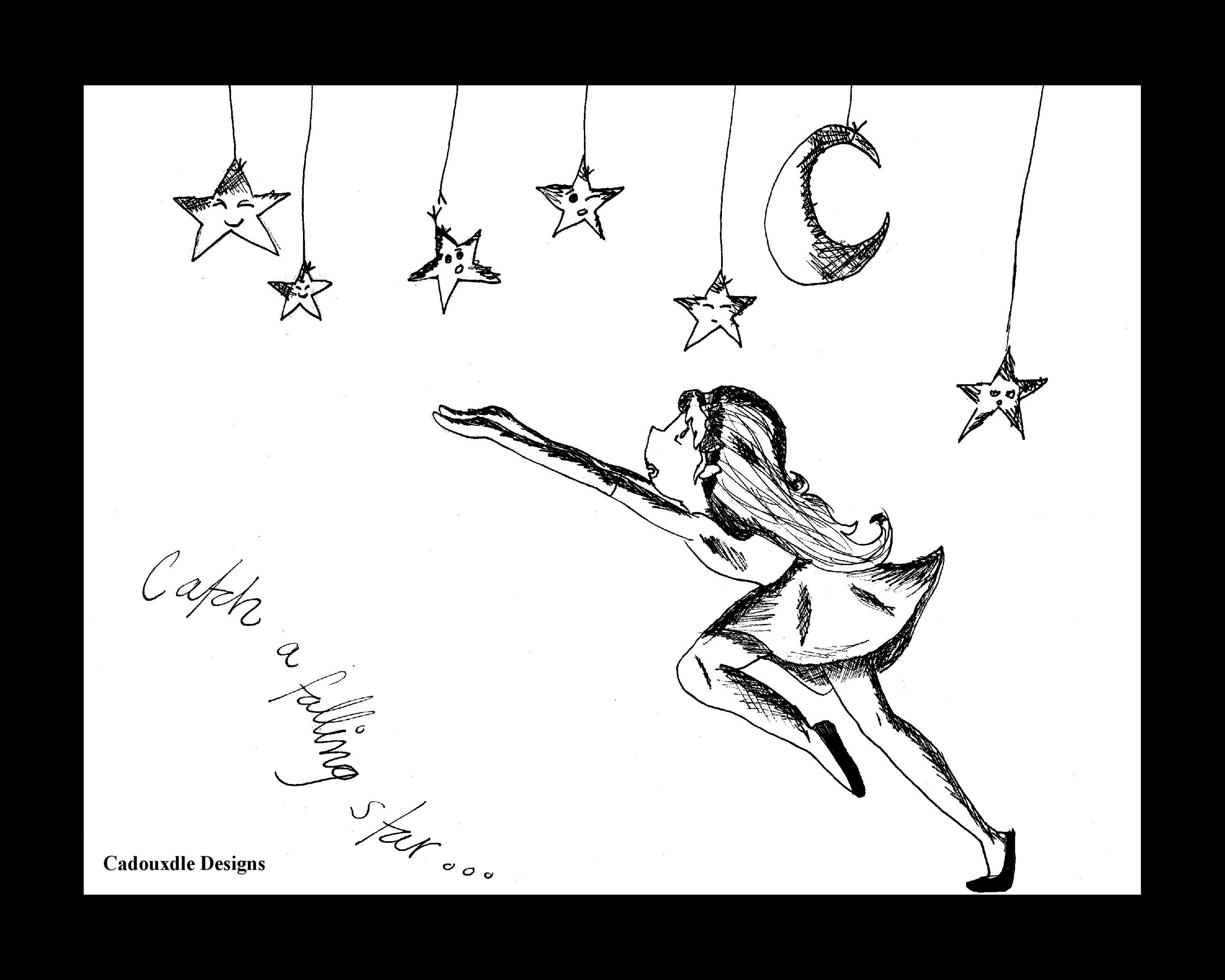8x10 Art Print "catch a Falling Star" Black and White Ink Illustration ...