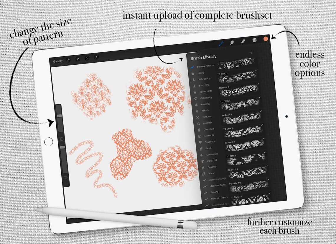 Procreate: Damask Seamless Pattern Brushes - Etsy