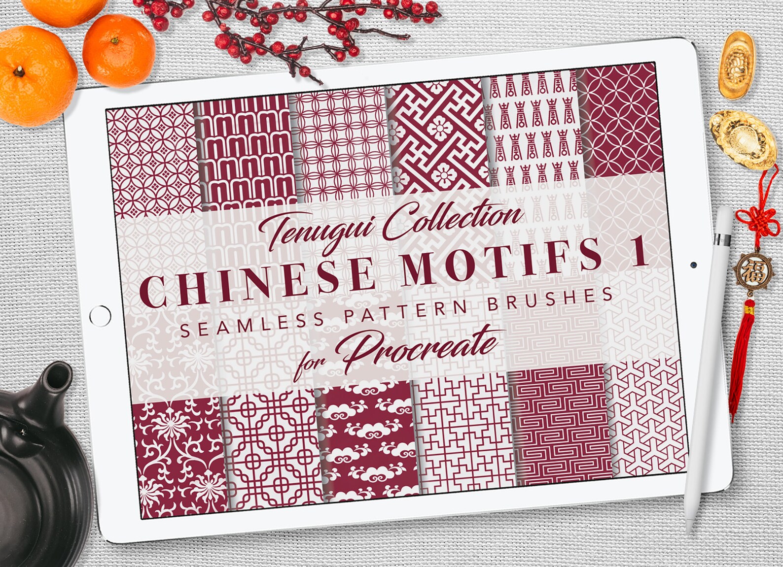 Procreate Seamless Pattern Brushes Chinese Motifs Set One Etsy
