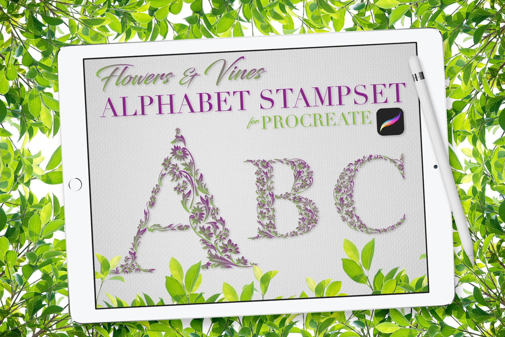 Flowers & Vines Alphabet Procreate Stampset - Etsy