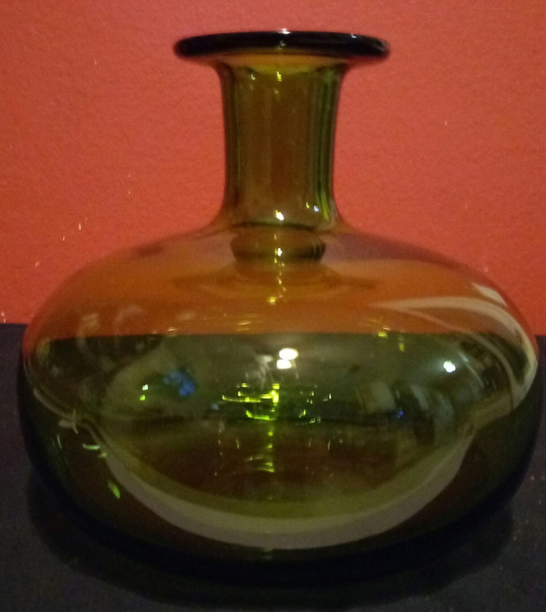 Hand Blown Artisanal Large Green Glass Flower Vase Container Deco ...
