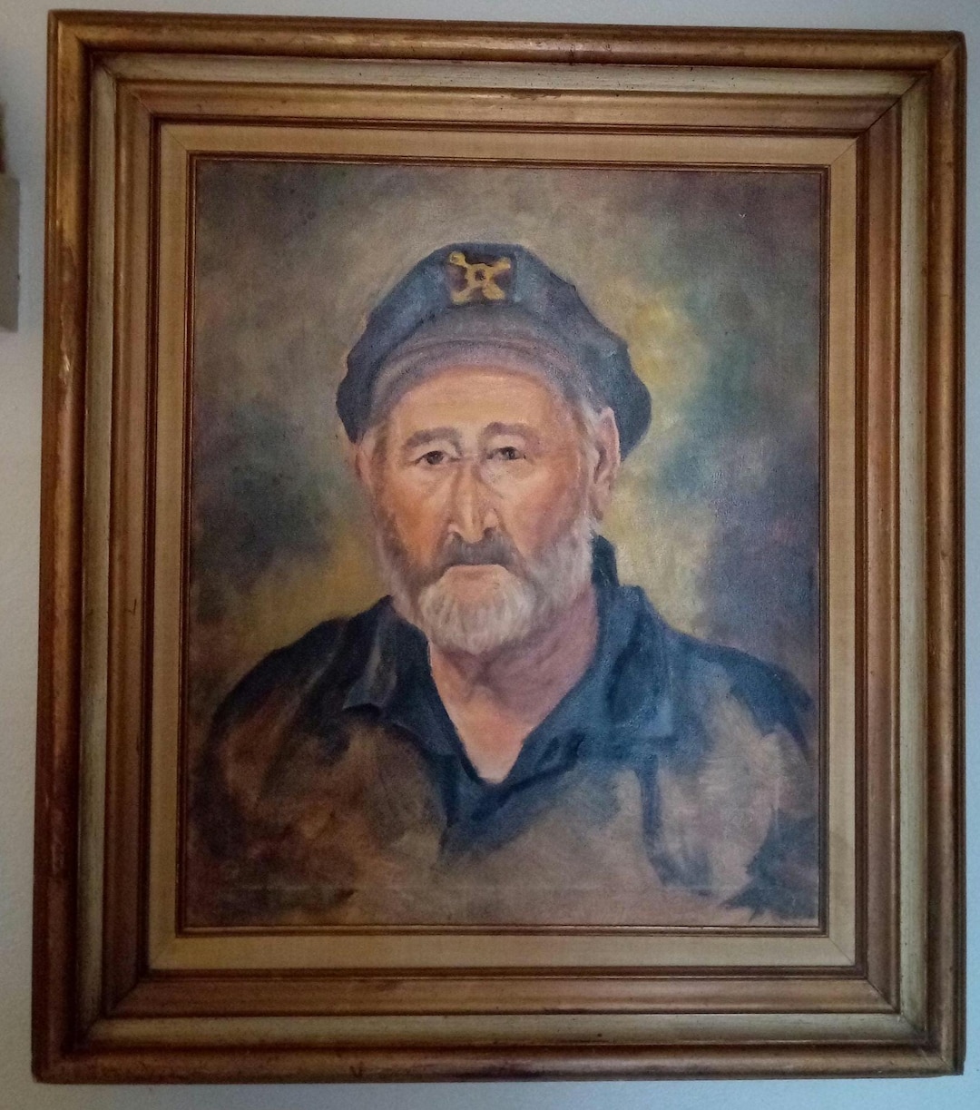 Vintage Framed Oil Painting on Canvas Sailor Captain Portrait Realism ...