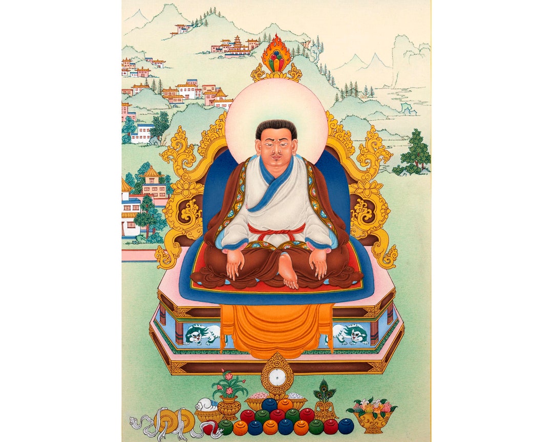 Hand-painted Guru Marpa Thangka , Tibetan Buddhism Kagyu Master Artwork ...