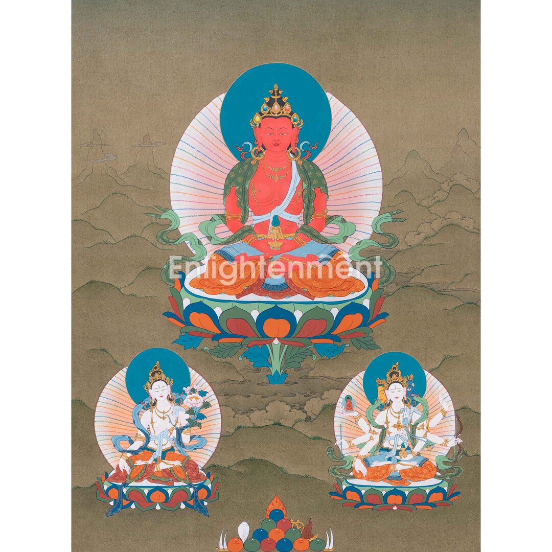 Amitayus Buddha Thangka With White Tara and Namgyalma Amitayus Wall ...