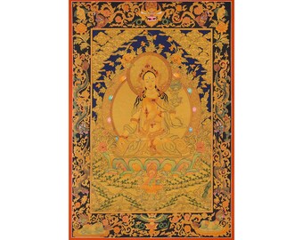White Tara Thangka With Dragon Border Original Hand-painted Female ...