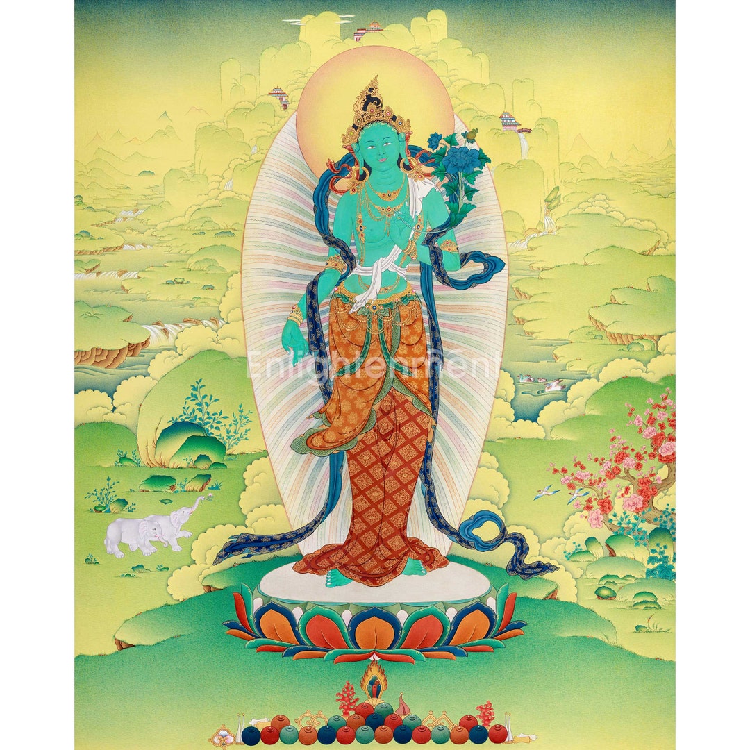 Extra Large Green Tara Thangka for Contemplation, Mother Tara in ...