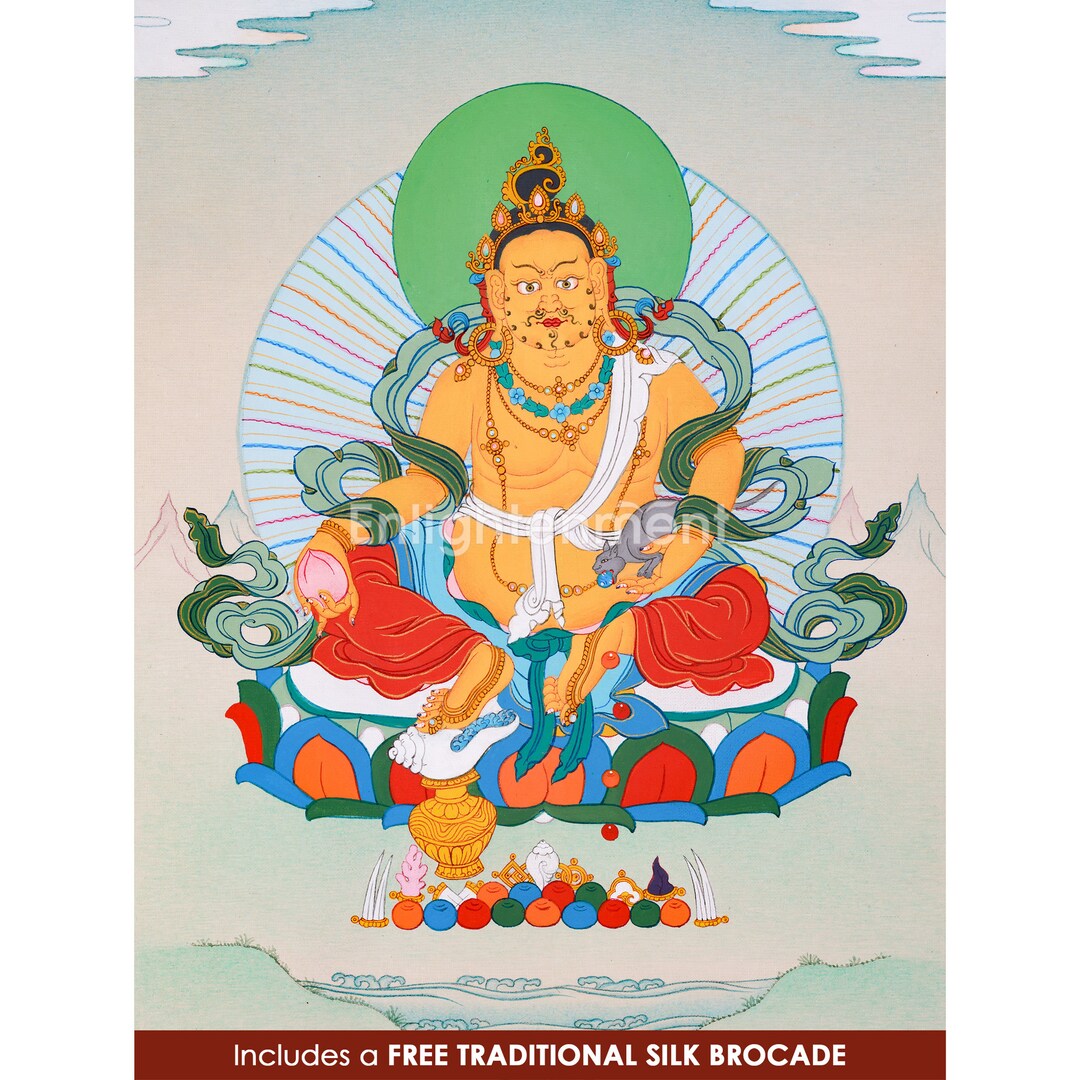 Small Dzambhala Thangka Hand-painted in Karma Gadri Style With Acrylic ...