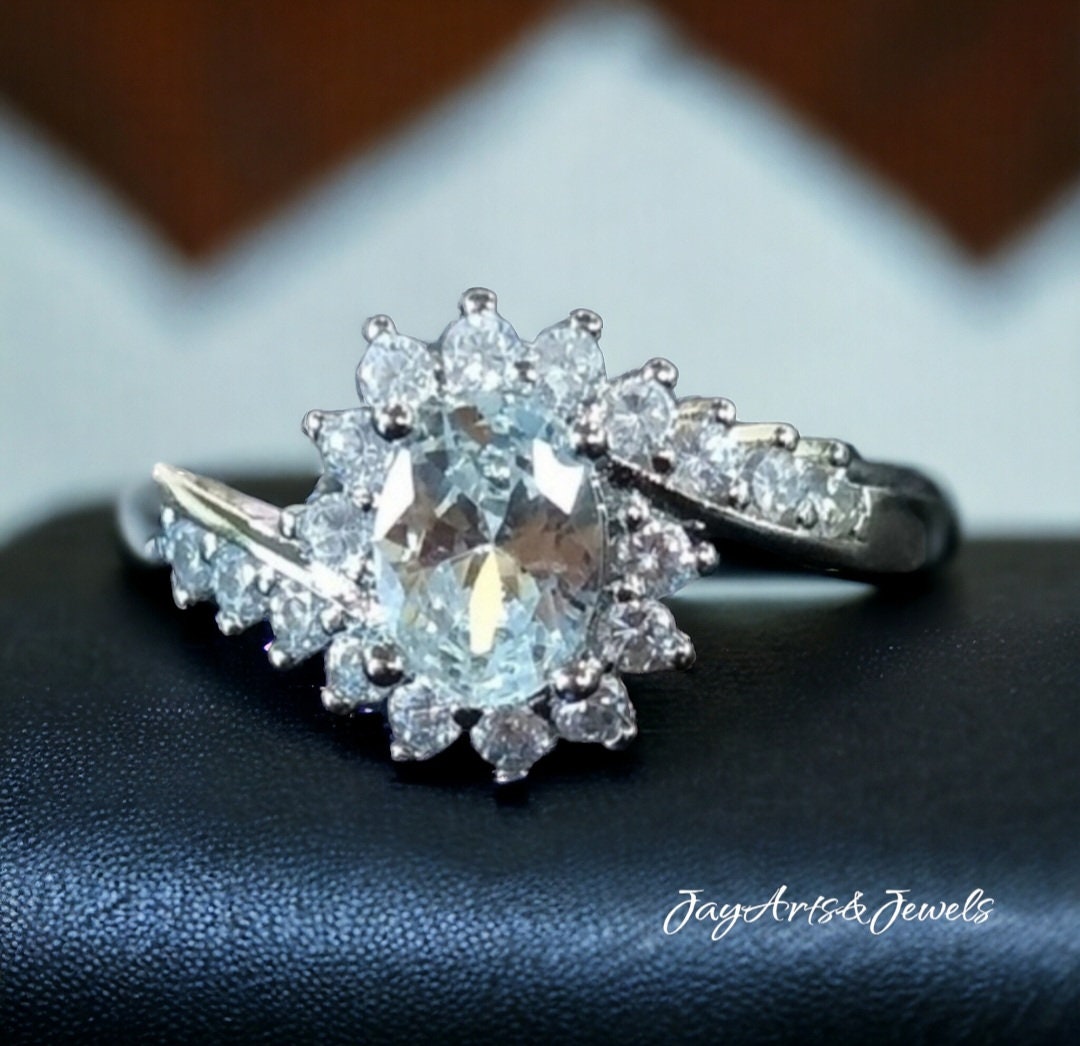 Silver Stone Ring Sterling Silver Oval Stone Ring Engagement Ring ...