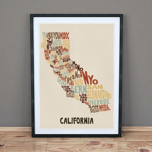 California Counties Typography Map Art Print Cartography Typographic ...