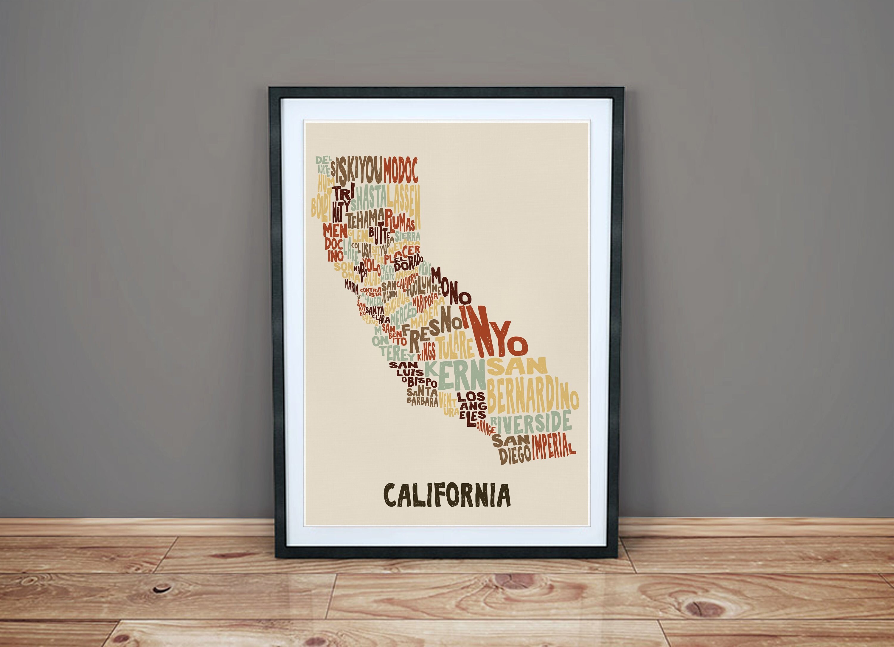 California Counties Typography Map Art Print Cartography - Etsy