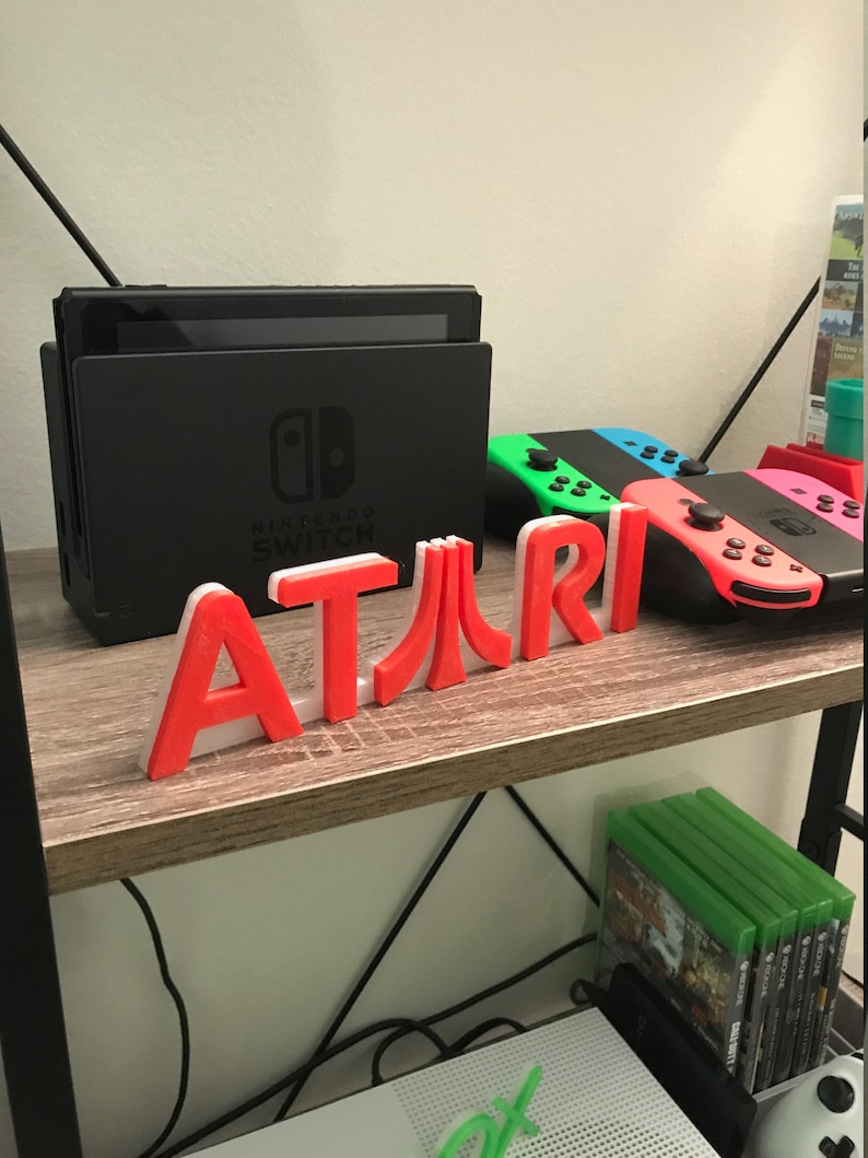 Atari Video Game Logo Sign 8 in (3D Printed, Man Cave, Game Room, Shelf ...