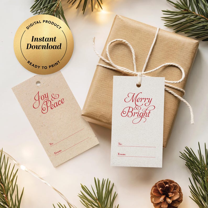 Christmas Gift Tags, Printable, Instand Download, Elegant Cursive Gift ...