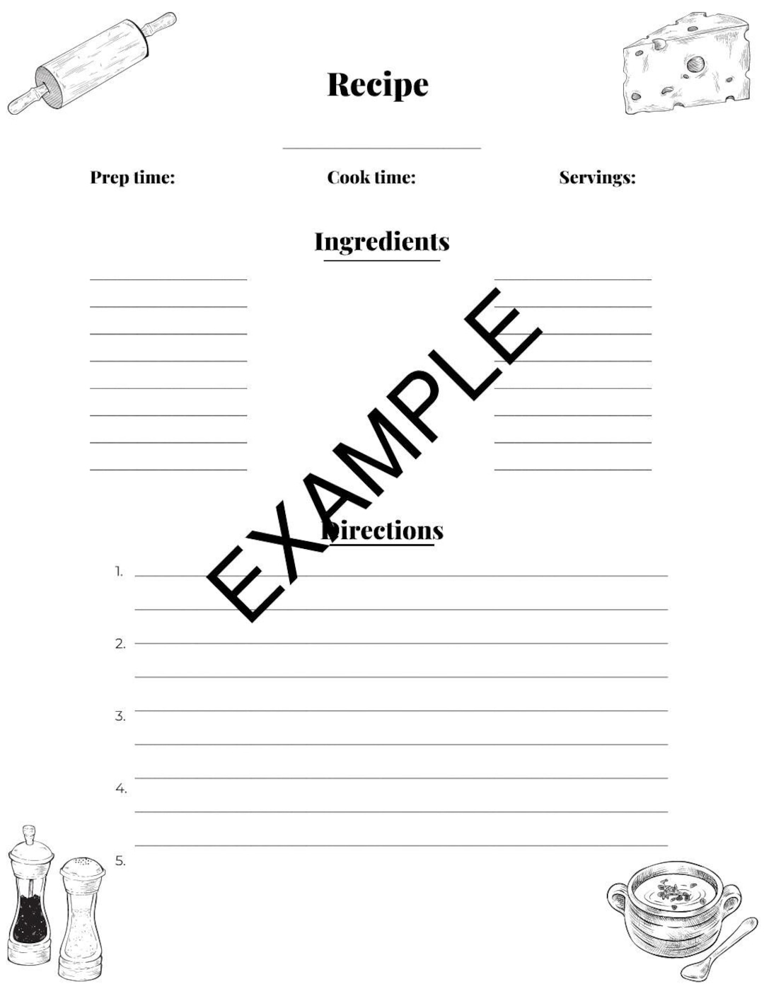 Recipe Card Printable Recipe Pages for Cookbook - Etsy