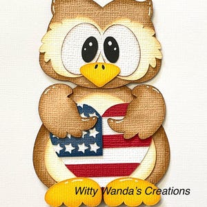 Patriotic Owl Scrapbook Card Topper Pre-made Die Cut Embellishment ...