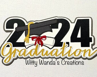 Gold 2024 Grad Title Hat Diploma Pre-made Embellishment Paper-piecing ...