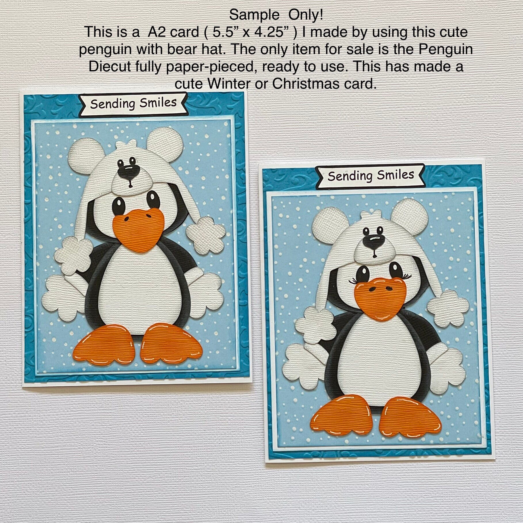Penguin With Bear Hat Diecut Paper Piecing Embellishment - Etsy