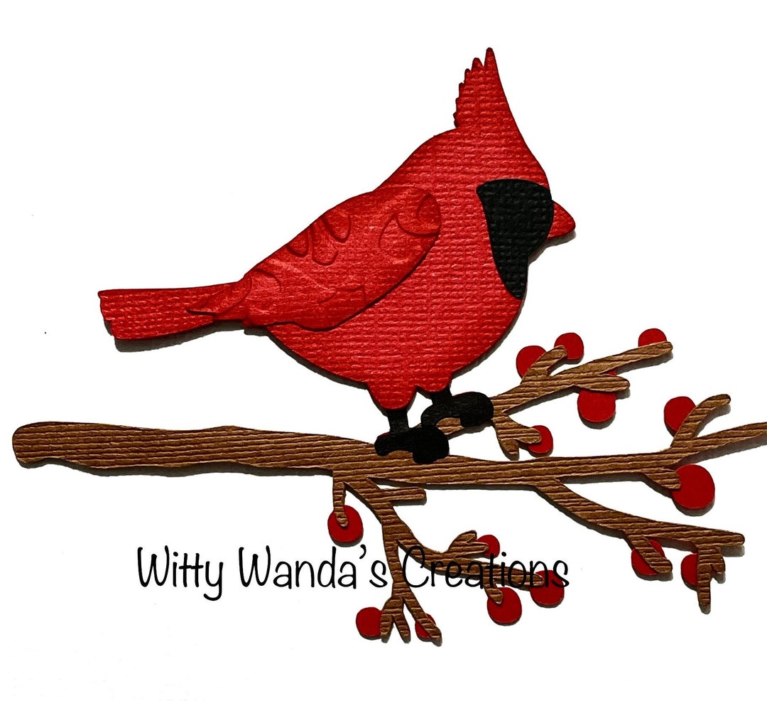 6-12 Christmas Cardinal Bird Branch Berries Pre-made Diecut ...
