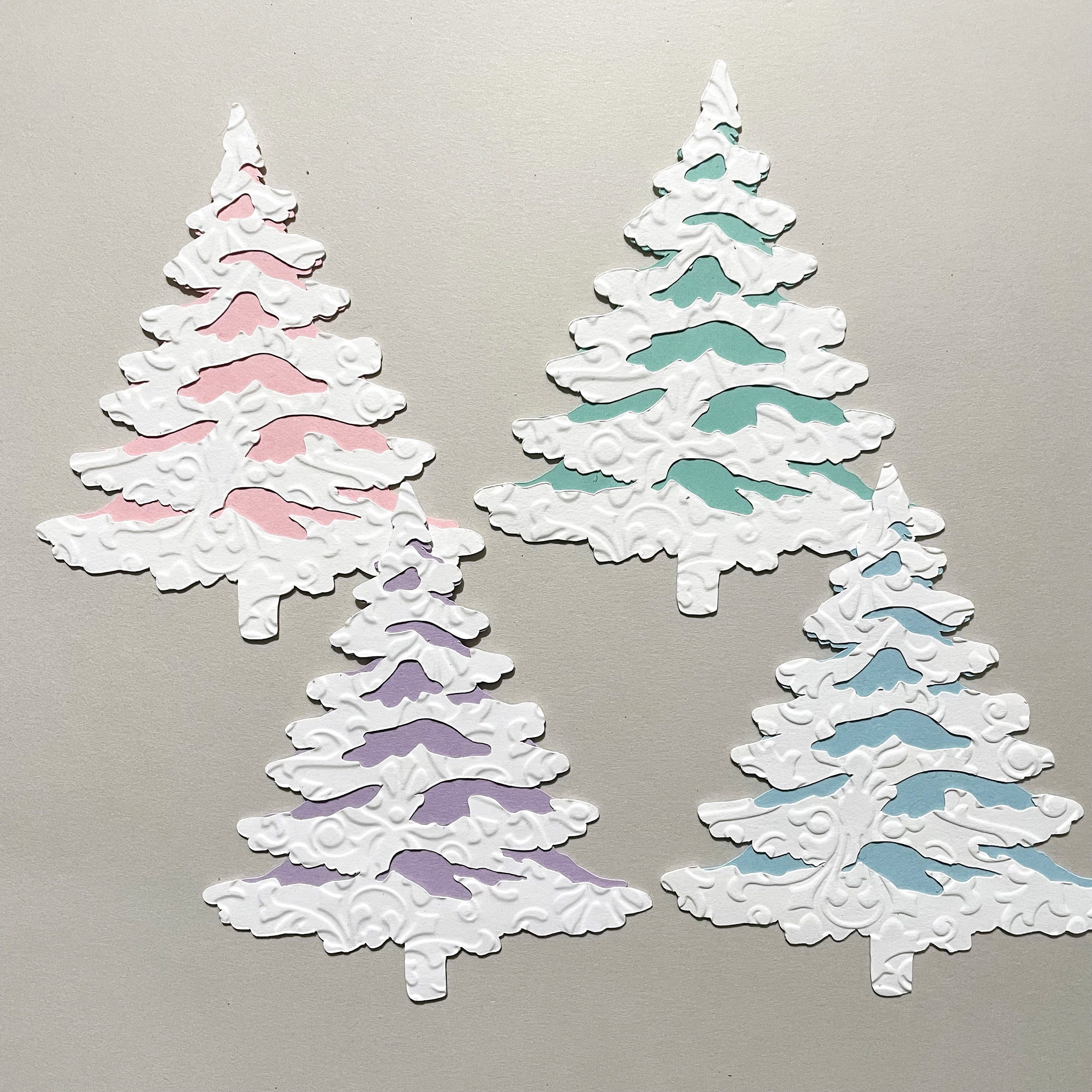12 Christmas Snow Tree Die Cut Embellishment Colorful Scrapbook Card ...