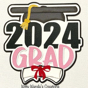 Pink 2024 Grad Title Hat Diploma Pre-made Embellishment Paper-piecing ...