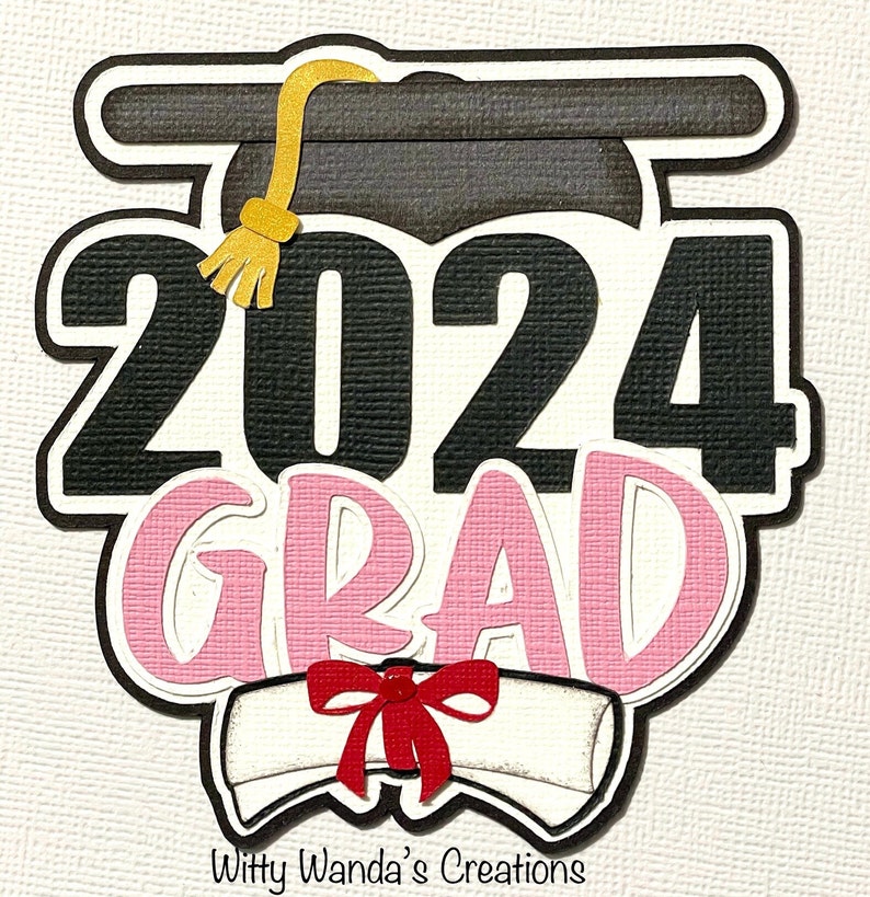 Pink 2024 Grad Title Hat Diploma Pre-made Embellishment Paper-piecing ...