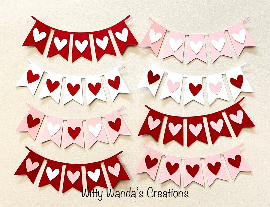 15 Valentine Hearts Banner Pre-made Die Cut Embellishment Greeting Card ...
