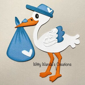 Baby Bag With Stork Die Cut Embellishment Pre-made Scrapbook Card ...