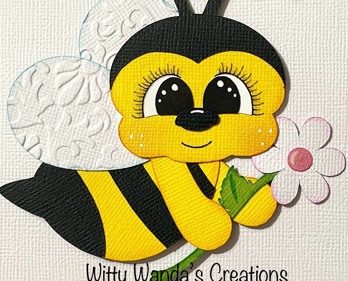Happy Flying Bee Flower Pre-made Paper Piecing Embellishment Die Cut ...