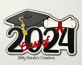 Gold 2024 Grad Title Hat Diploma Pre-made Embellishment Paper-piecing ...