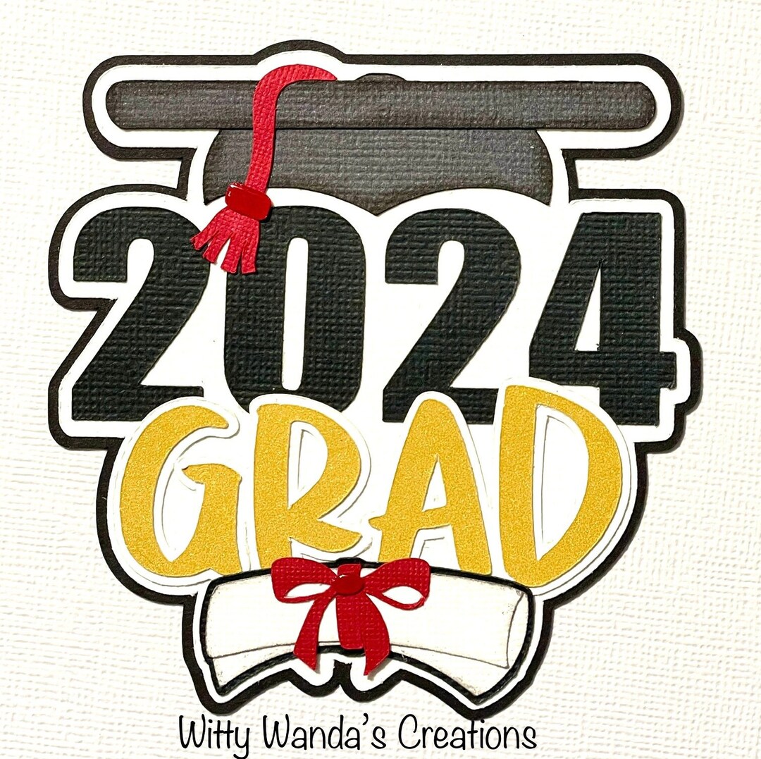 Gold 2024 Grad Title Hat Diploma Pre-made Embellishment Paper-piecing ...