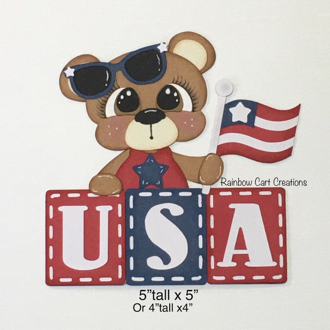 USA Boy Bear Paper Piecing Embellishment Die Cut Independence Day 4th ...