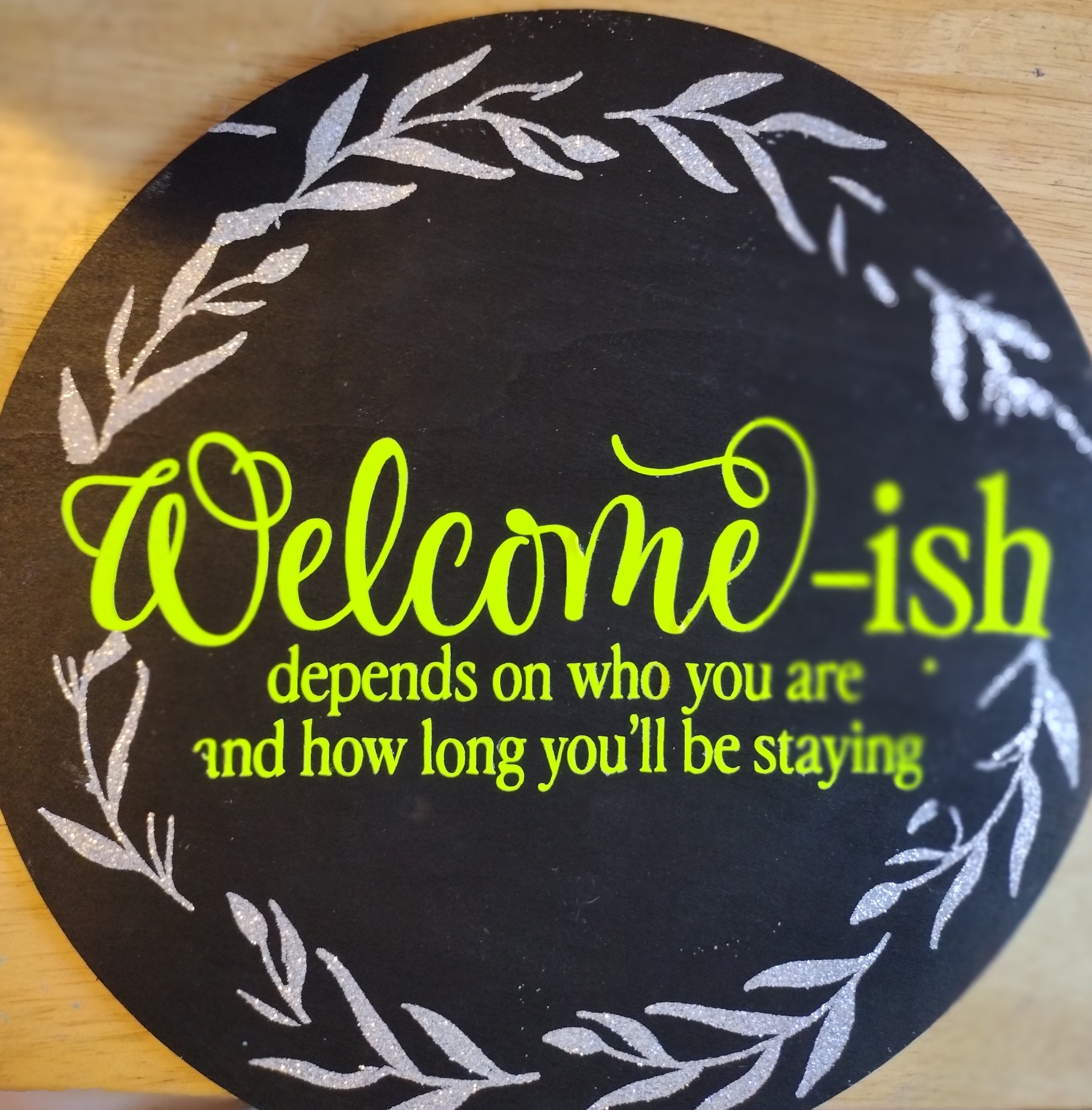 Welcome-ish Front Door Sign Door Wreath Hanging Round Sign - Etsy