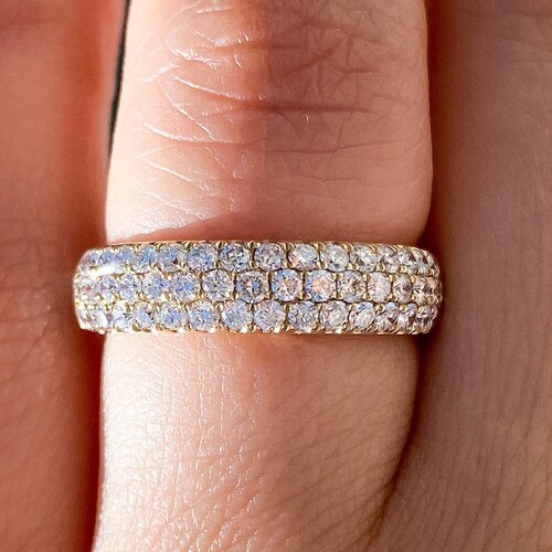 Micro Pave Diamond Ring 3 Row Pave Diamond Wedding Band Half - Etsy