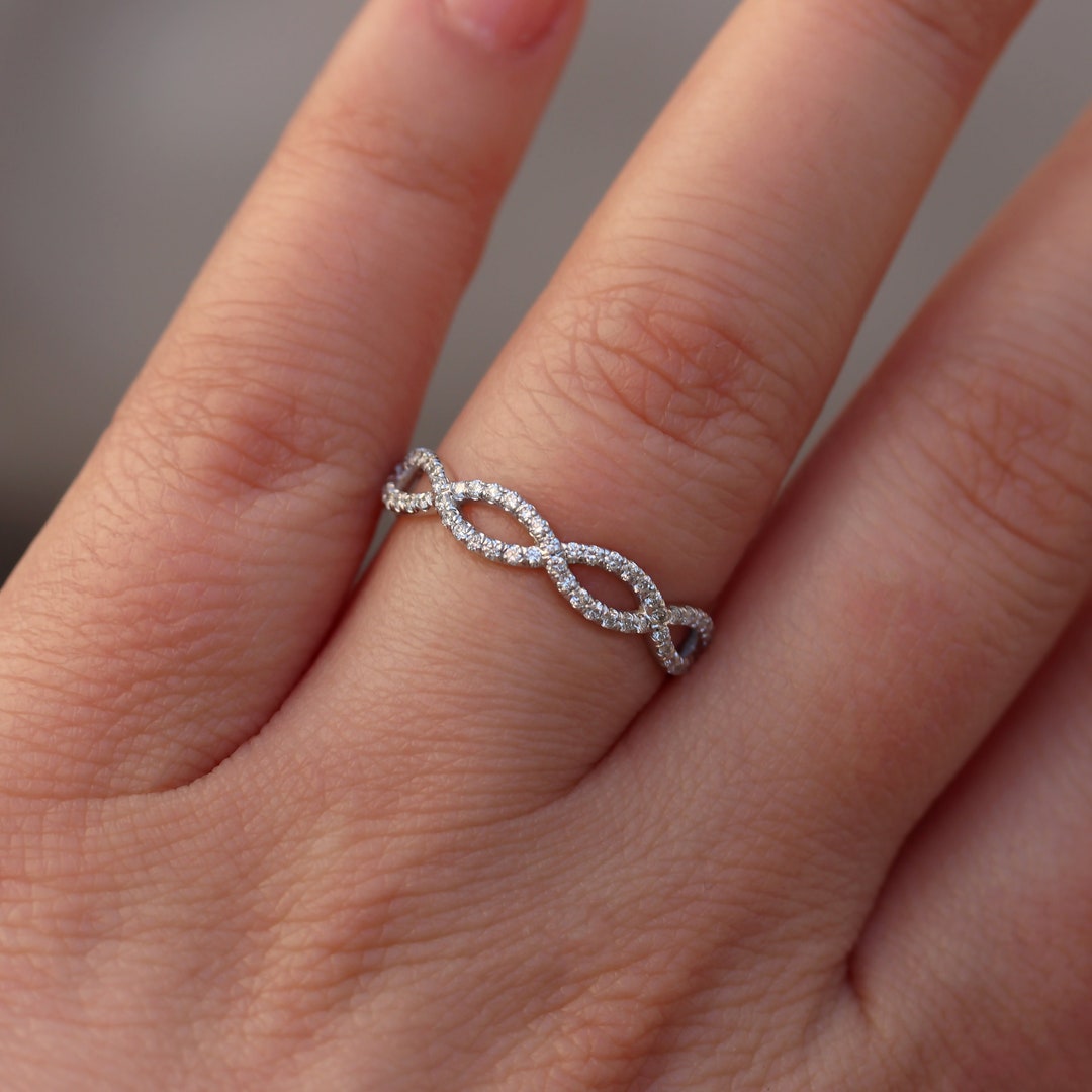 Infinity Diamond Ring, 14K White Gold Full Eternity Ring, Twist ...