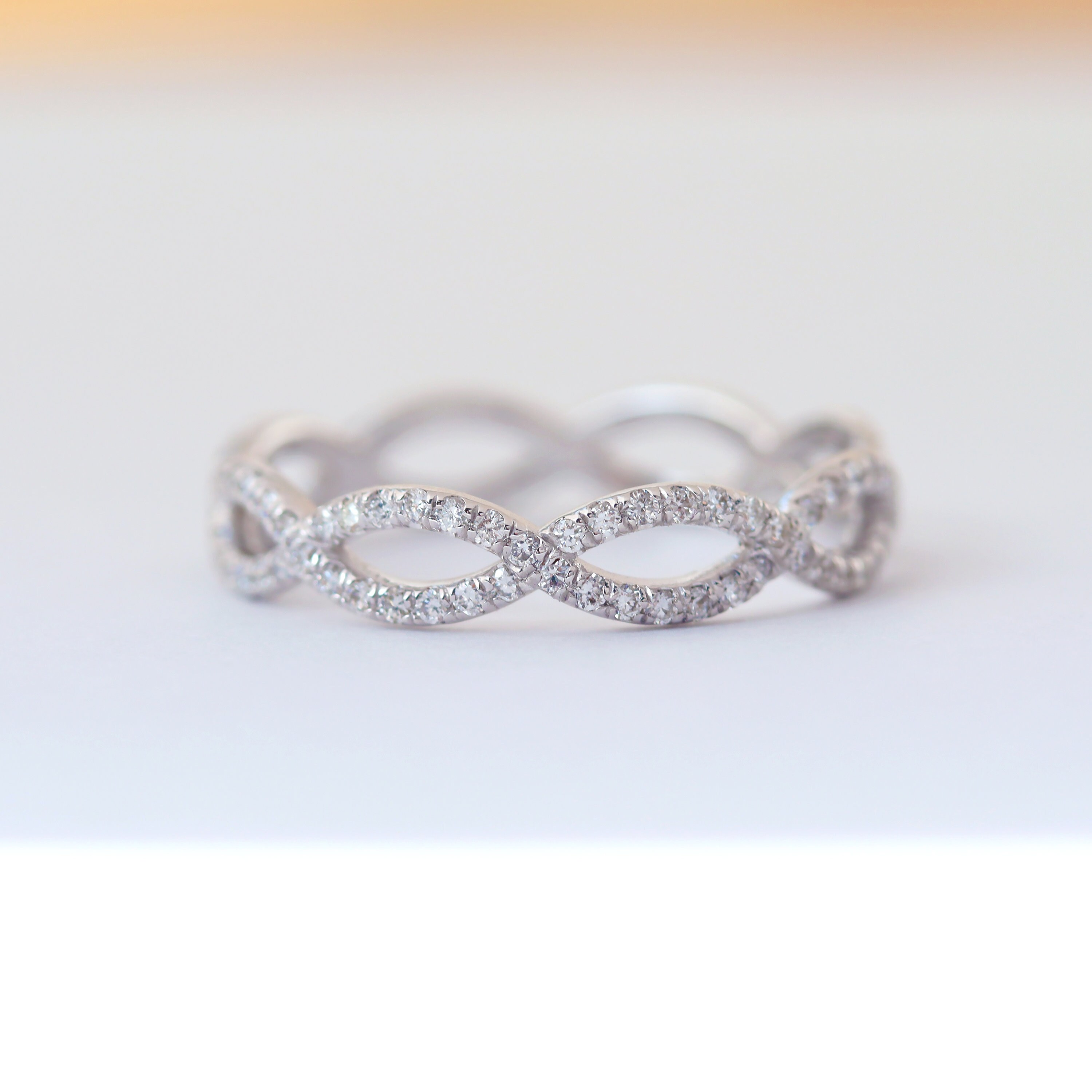 Infinity Diamond Ring, 14K White Gold Full Eternity Ring, Twist ...