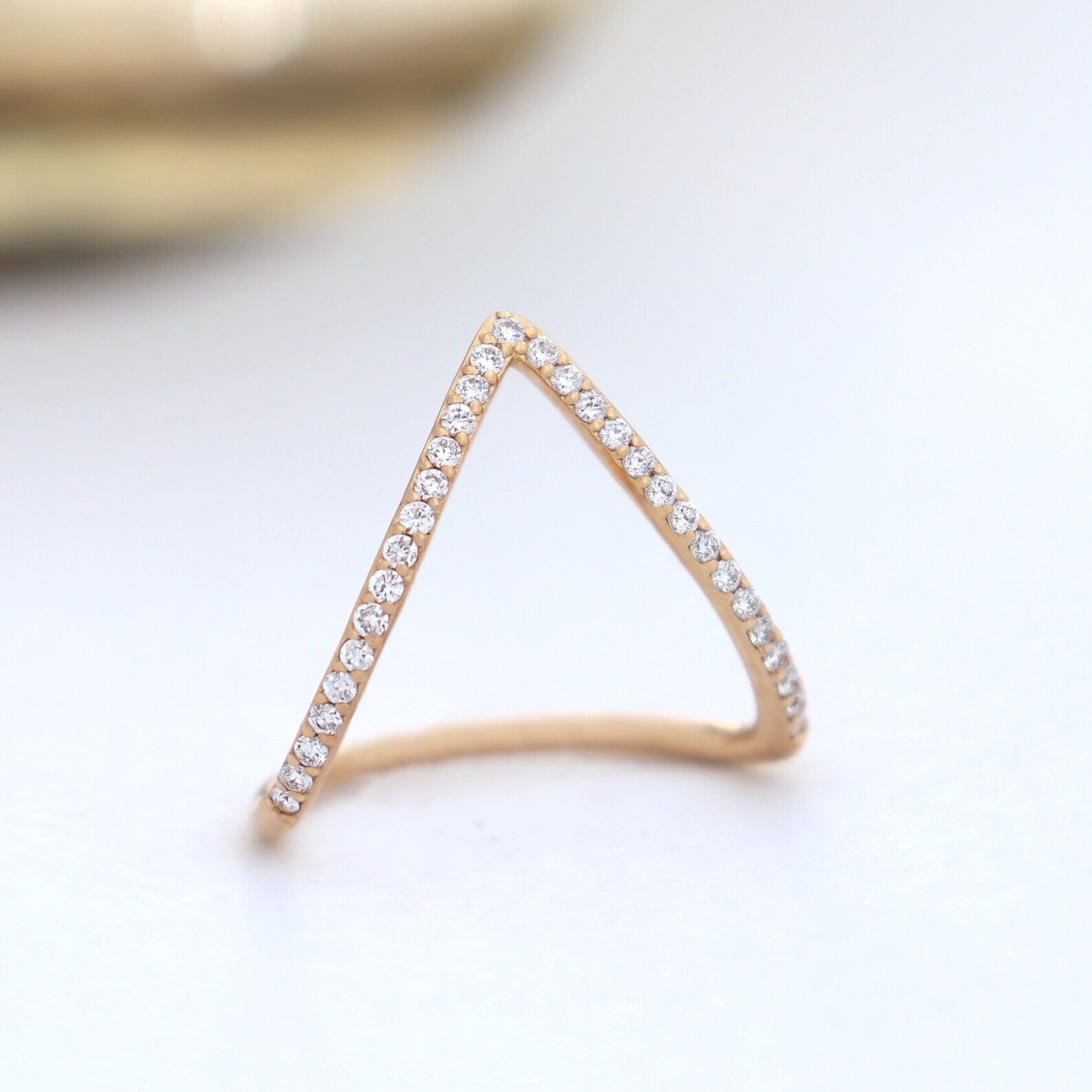Chevron Diamond Ring, V Shaped Wedding Band, Solid 14K White, Yellow or ...