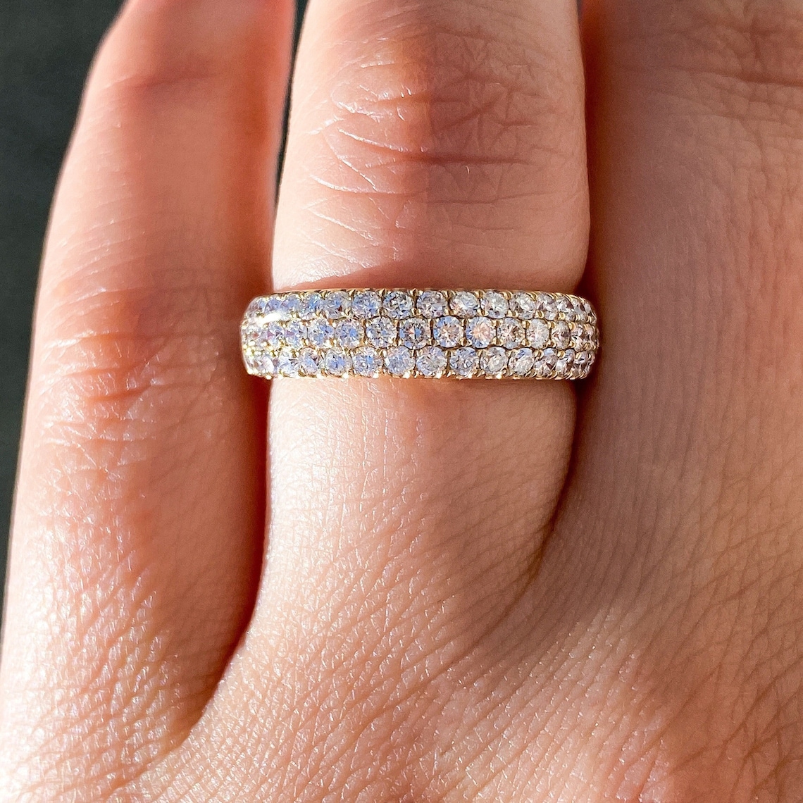 Micro Pave Diamond Ring 3 Row Pave Diamond Wedding Band Half - Etsy