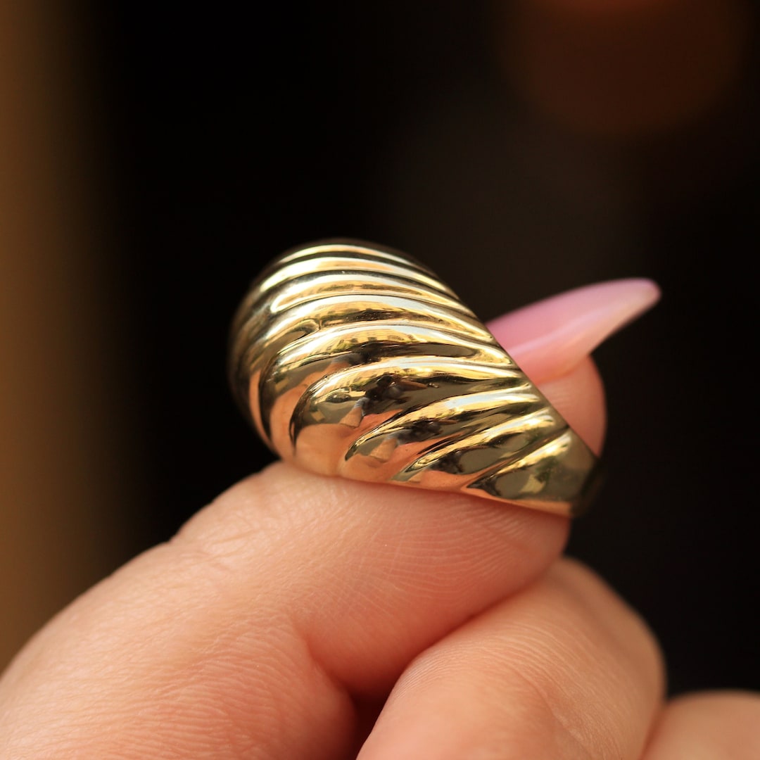 14K Solid Gold Dome Ring, Chunky Gold Ring, Croissant Ring, Wide Solid Gold Ring, Statement Ring ...